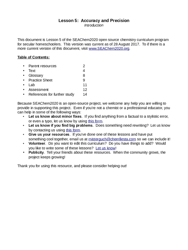 Fillable Online Lesson 5: Accuracy and Precision Fax Email Print - pdfFiller