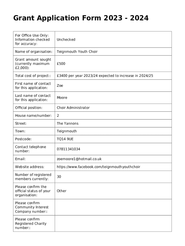 Fillable Online Grant Application Form 2023 - 2024 Fax Email Print - pdfFiller