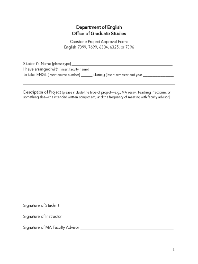 Fillable Online Capstone Project Approval Form: English 7399, 7699 ...