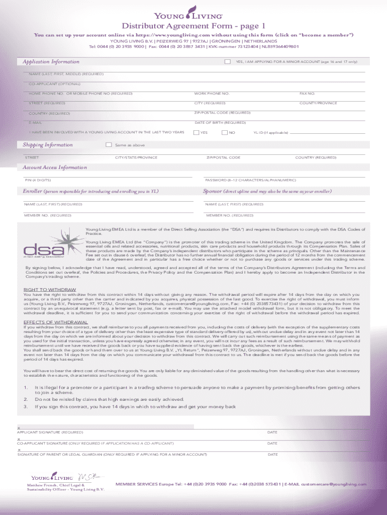 Fillable Online Young Living Distributor Agreement Fax Email Print - pdfFiller