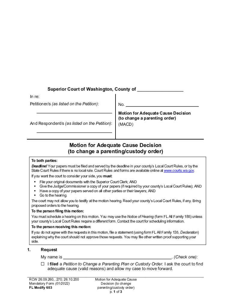 Fillable Online FL Modify 603 Motion for Adequate Cause Decision to ...