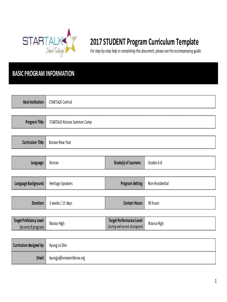 Fillable Online Startalk Korean Summer Camp Curriculum for Korean New Year Fax Email Print ...
