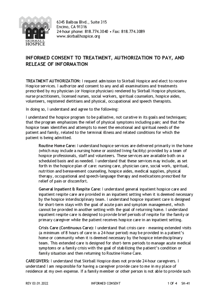 Fillable Online Informed Consent - Skirball Hospice Fax Email Print - pdfFiller