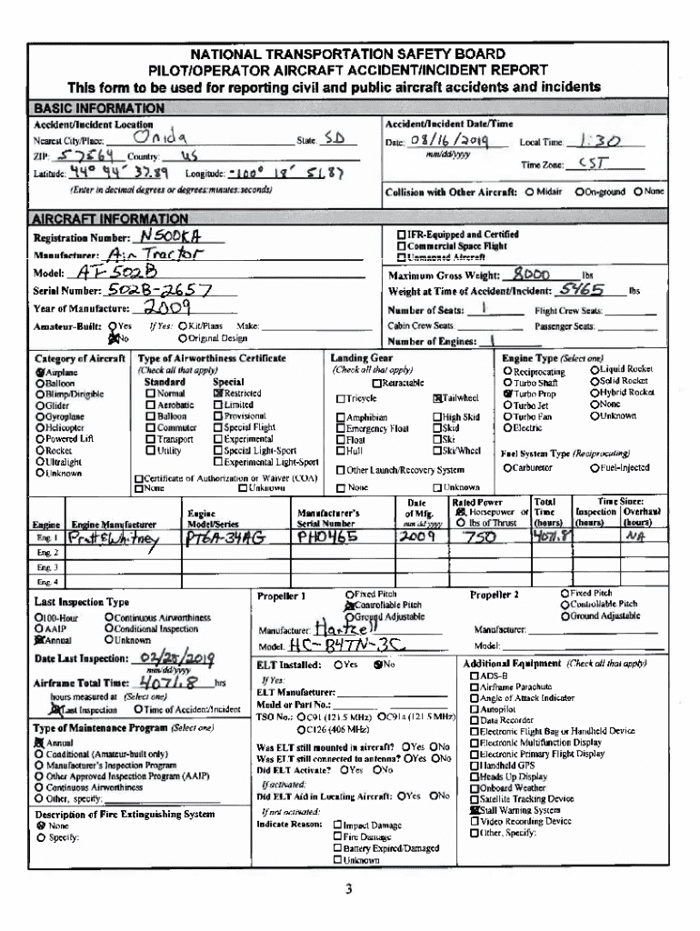Fillable Online Pilot/operator Aircraft Accident/incident Report Fax ...