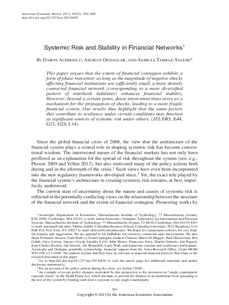 Fillable Online Systemic Risk and Stability in Financial Networks Fax ...