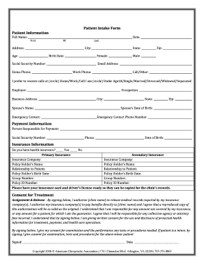 Fillable Online Patient Intake Form Patient Information Fax Email Print ...