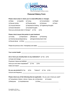 Fillable Online Personal History Form - LMPRC Fax Email Print - pdfFiller
