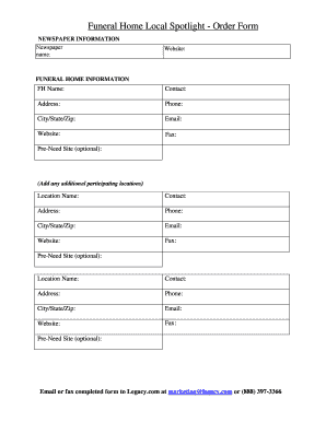 Fillable Online Newspaper Order Form - Legacy Sales Portal Fax Email ...