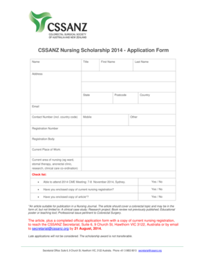 Fillable Online CSSANZ Nurses Award Application Form 2014.doc Fax Email Print - pdfFiller