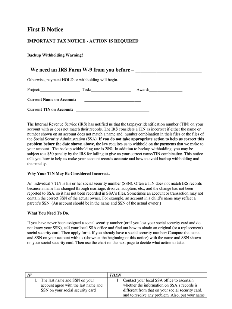 B Notice Irs Fill Online Printable Fillable Blank PdfFiller