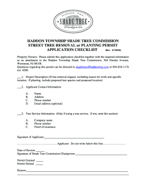 Fillable Online Tree Removal or Planting Permit Application Checklist ...
