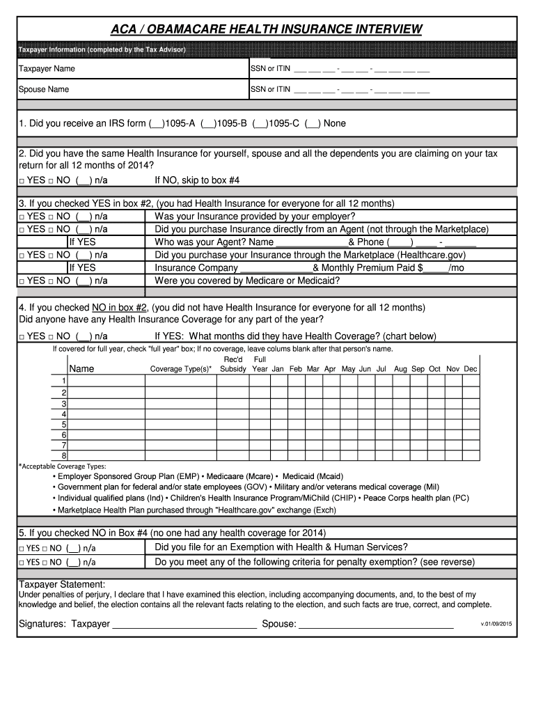 Fillable Online ACA Interview Sheet - Stadler & Company Fax Email Print - pdfFiller