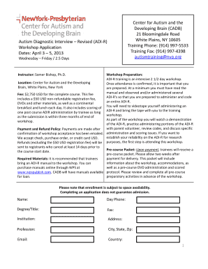Fillable Online Autism Diagnostic Interview Revised (ADI-R) Workshop ...