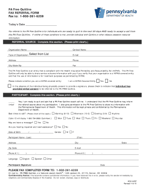 Fillable Online PA Free Quitline Fax Email Print - pdfFiller