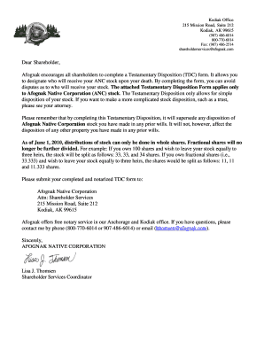 Fillable Online TESTAMENTARY DISPOSITION - Afognak Native Corporation ...