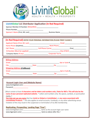 Fillable Online ligproject Distributor Application PDF - ligproject Fax ...