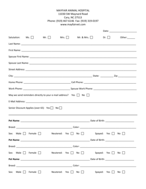 Fillable Online Mayfair Animal Hospital Client Information Form ...