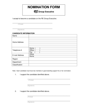 Fillable Online You will find a nomination form and candidate's ...