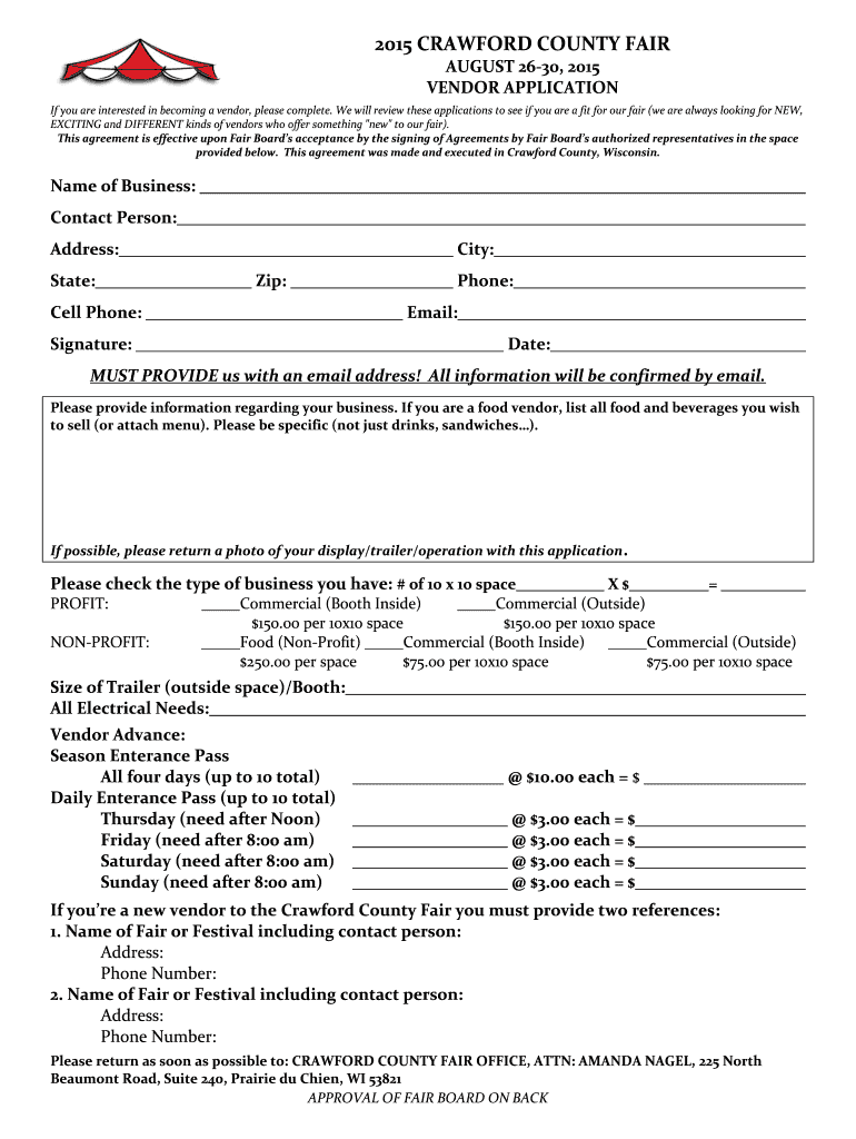 Fillable Online Commercial Booth Application - Crawford County Fair Fax ...