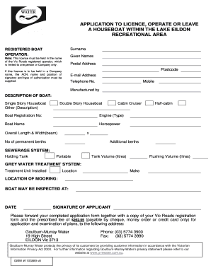 Fillable Online Lake eildon recreational area houseboat regulations 1991 - schedule 5 Fax Email ...