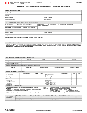 Fillable Online nrcan gc Division 1 Factory Licence or Satellite Site ...
