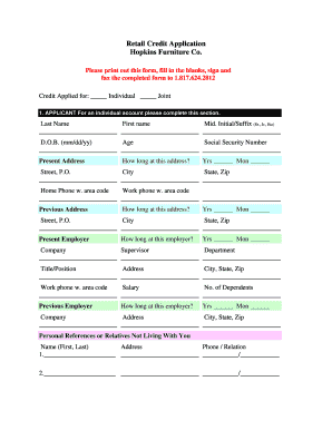 Retail Credit Application Hopkins Furniture Co. - Fill and Sign ...