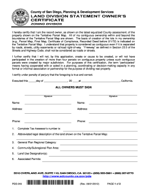 Fillable Online Land division statement owner's certificate - County of ...