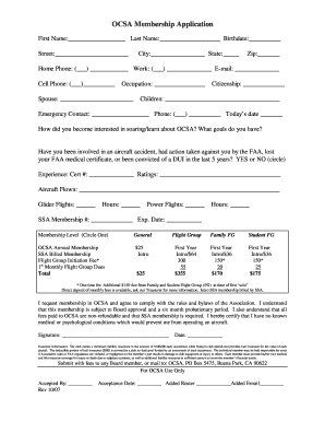 Fillable Online ocsoaring OCSA Membership Application First Name: Last ...