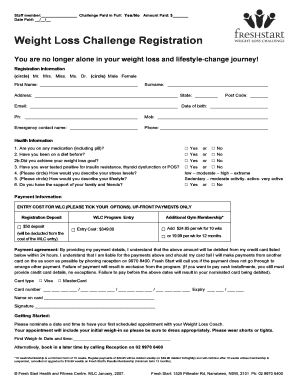 Fillable Online Weight Loss Challenge Registration - Fresh Start Fax ...