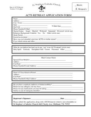 Fillable Online ACTS RETREAT APPLICATION FORM Fax Email Print - pdfFiller