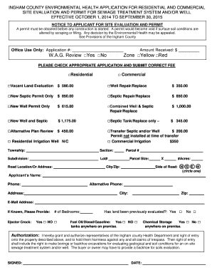 Residential / Commercial Well & Septic Application - Ingham County ...