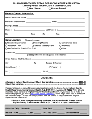 Fillable Online hd ingham Printable Retail Tobacco License Application ...