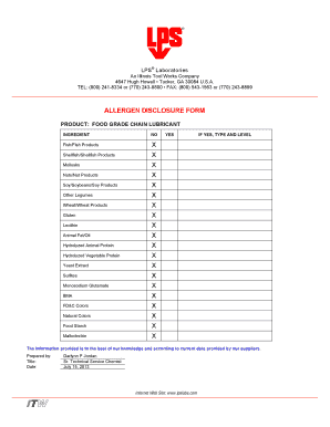 Fillable Online ALLERGEN DISCLOSURE FORM ... - LPS Fax Email Print ...