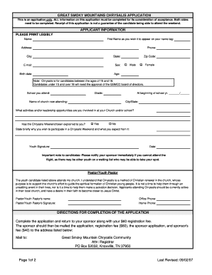 Fillable Online gsmec Chrysalis Application 2007 - Great Smoky Mountain ...
