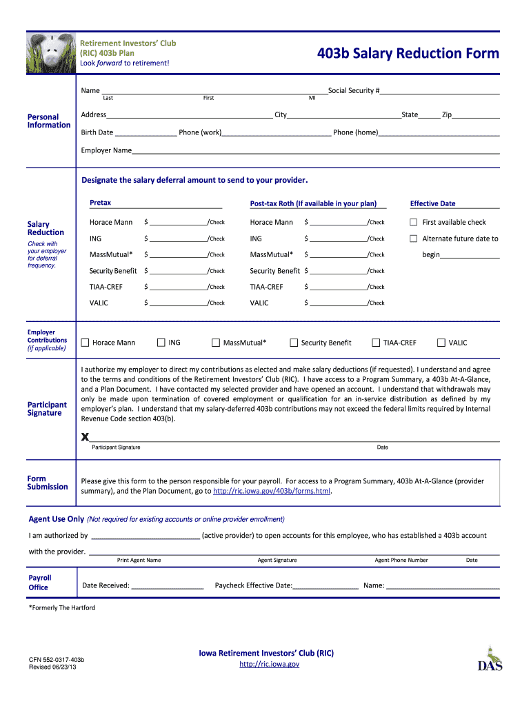 Fillable Online wl k12 ia 403b Salary Reduction Form Fax Email Print ...