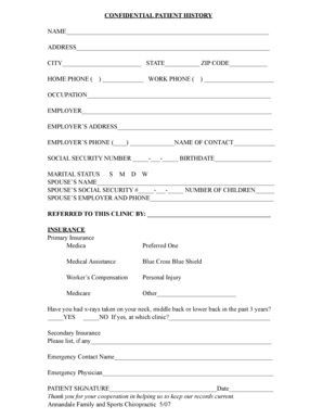 Fillable Online CONFIDENTIAL PATIENT HISTORY Fax Email Print - pdfFiller