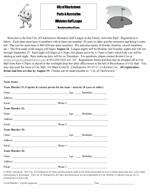 Fillable Online 2015 Fall Miniature Golf Registration Form - City of ...
