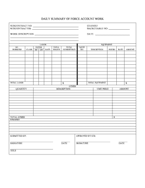 Fillable Online y12 doe DAILY SUMMARY OF FORCE ACCOUNT WORK Fax Email ...