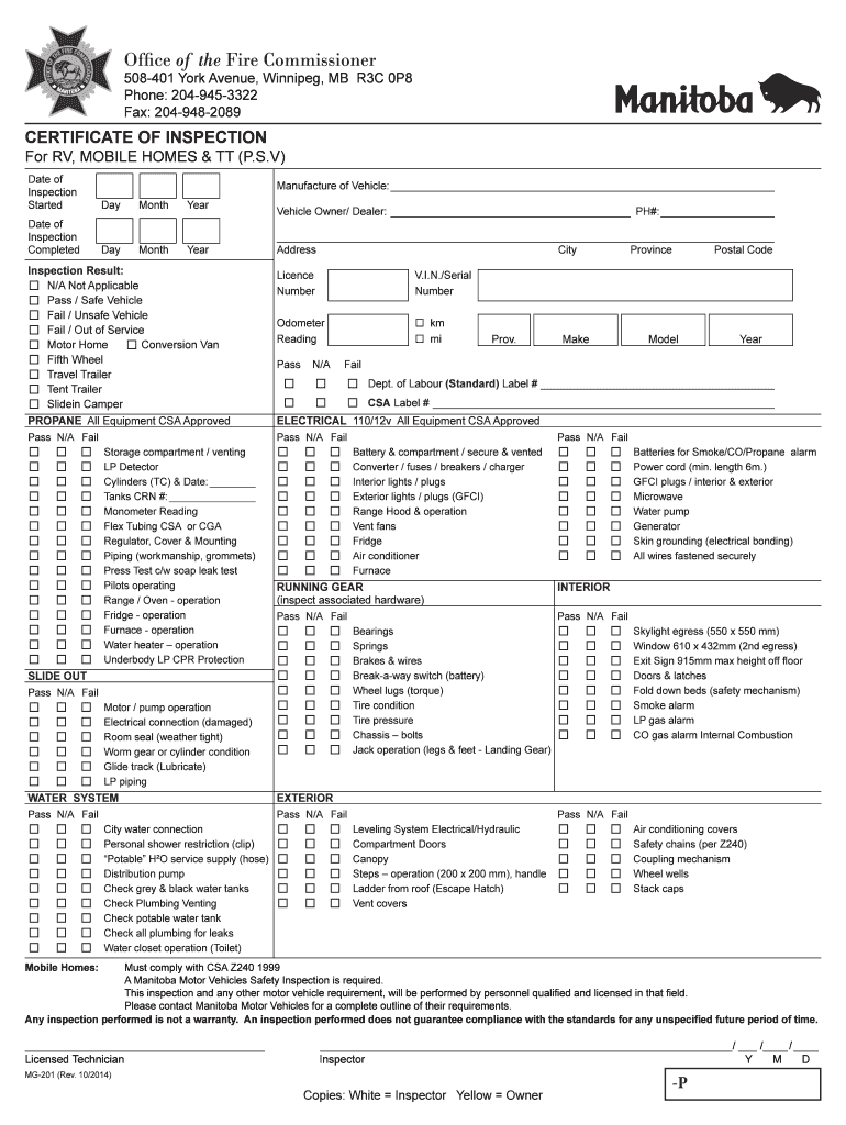 Fillable Online Certificate of Inspection Fax Email Print - pdfFiller
