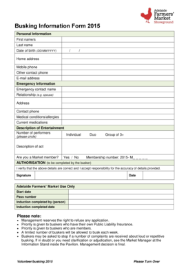 Fillable Online Busking Information Form 2015 Fax Email Print - pdfFiller