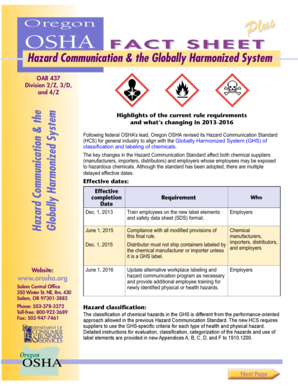 Fillable Online osha oregon Hazard Communication and the Globally ...