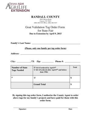Fillable Online randall agrilife S: 4-H Validation Tag Order Frms Goats ...