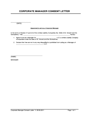 Fillable Online O CORPORATE MANAGER CONSENT LETTER p y r i Fax Email ...