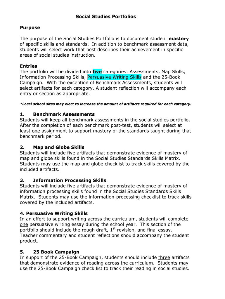 Fillable Online Social Studies Portfolios Purpose The purpose of the ...