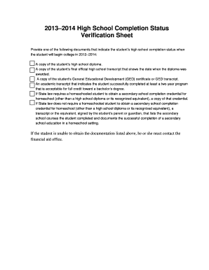 Fillable Online eacc 2013 2014 High School Completion Status Verification Sheet Fax Email Print ...