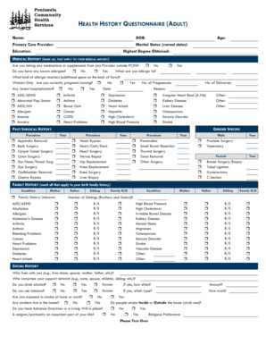 Fillable Online HEALTH HISTORY QUESTIONNAIRE (ADULT) Fax Email Print ...