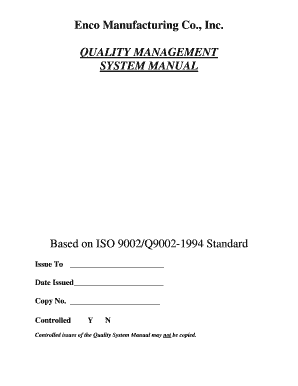 Fillable Online Enco Manufacturing Co., Inc. QUALITY MANAGEMENT SYSTEM ...