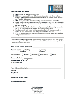 Fillable Online theoarfoundation Bank Draft (EFT) Instructions: 1. EFT ...