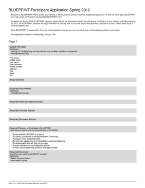 Fillable Online BLUEPRINT Participant Application Spring 2012. Center ...