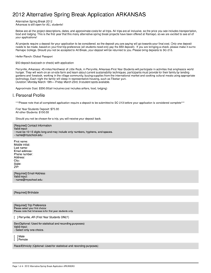 Fillable Online 2012 Alternative Spring Break Application ARKANSAS ...